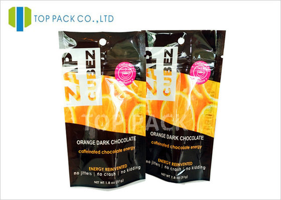 Dark Chocolate Plastic Stand Up Pouches , Gravure Printing stand up zipper bags resealable