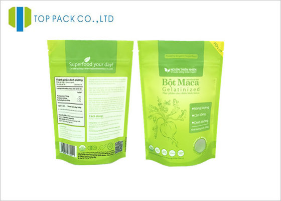 Green Matte Stand Up Food Packaging Bags For Superfoods , Zip Top Laminated