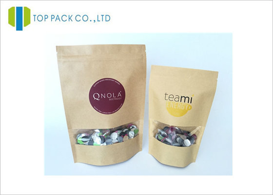Heat Sealed Kraft Paper Stand Up Pouch , Custom Logo kraft paper zipper bags