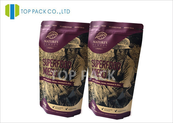 Matte Finished Kraft Paper Stand Up Pouch , Foil Laminated kraft paper packaging Reusable