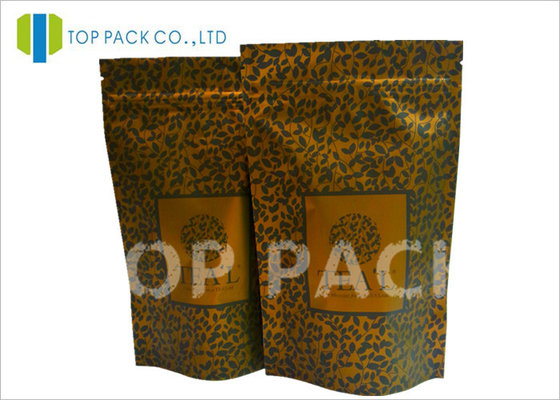 Golden Matte Stand Up plastic food pouches , Tea aluminum bags food packaging