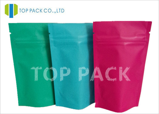 Matt Flat Printed Mylar Stand Up Pouch Bags Small Top Zipper And Tear Notch