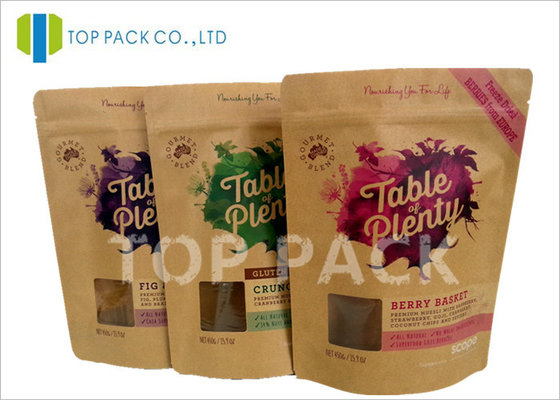Heat Seal Zip Lock Kraft Paper Stand Up Pouch Doypack Gravure printed