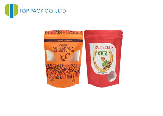 Custom Logo Printed Stand Up Pouches , Zip Resealable Foil Bags Snacks Packaging