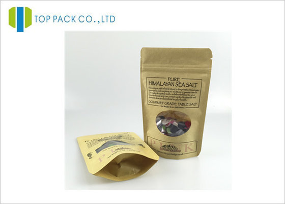 Heat Sealed Window Zipper Kraft Paper Stand Up Pouch For Tea Packaging