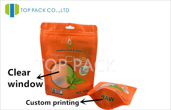 500 G Matte Finished Ziplock Stand Up Pouches For Chia Seeds , Clear Window