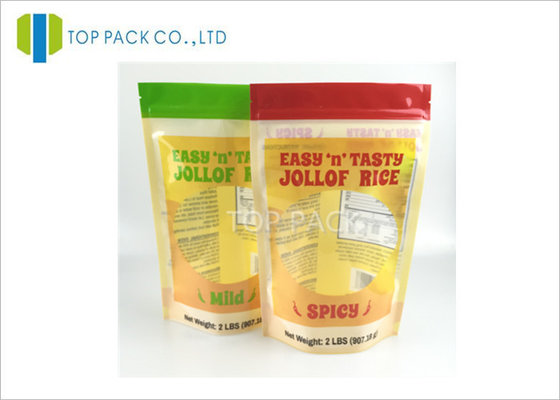 2LBS Red Plastic Stand Up Pouches , Zip Lock Standing Pouch Rice Packaging Moisture proof
