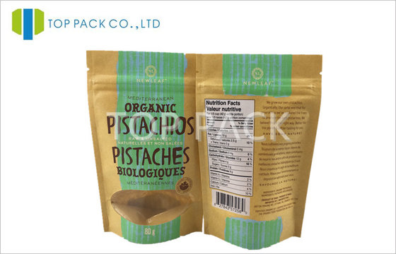 Brown Kraft Paper Stand Up Pouch , Pistachio Resealable Pouch Packaging