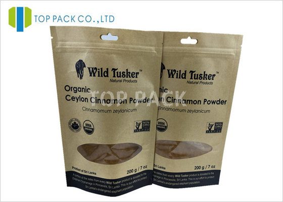 Matte Zipper Top Eco Friendly Kraft Paper Food Bags for Milk Powder , Hang Hole
