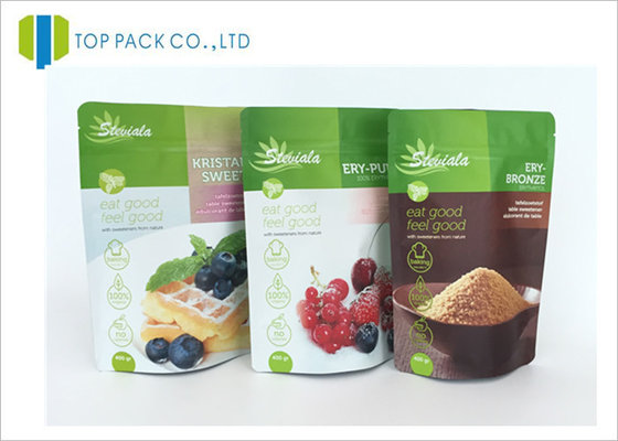 250G White Foil Stand Up Pouches For Food / Zip Top Laminated Resealable Foil Pouches Sugar Packaging