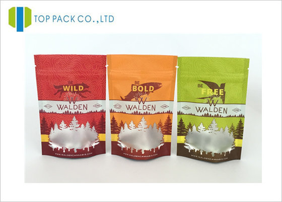 Custom Laminated 100g Stand Up Foil Bags Clear Window Tabacco Packaging