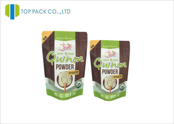 Green Custom Resealable Plastic Stand Up Pouches Zip Top Widnow Powder Packaging