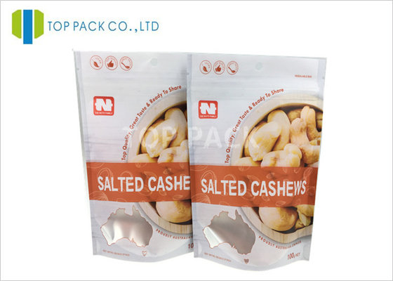 Gravure Printing Plastic Stand Up Pouches , Salted Cashews Plastic Food Pouches Matte Surface