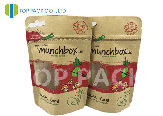 Customized Stand Up Food Pouches For Nuts , Clear Window Kraft Paper Pouches