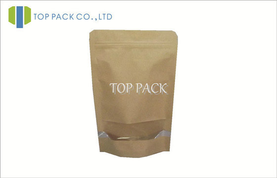 Resealable Kraft Paper Stand Up Pouch With Rectangle Window Customized