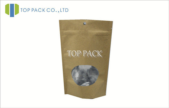 Resealable Kraft Paper Stand Up Pouch With Rectangle Window Customized
