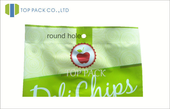 Green Printed Laminated Bags For Fried Chips , Back Side Seal Bag