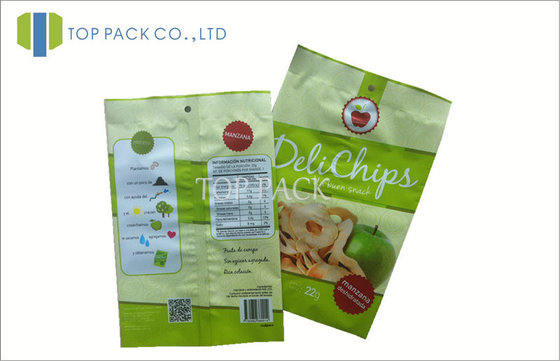 Green Printed Laminated Bags For Fried Chips , Back Side Seal Bag