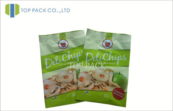 Green Printed Laminated Bags For Fried Chips , Back Side Seal Bag
