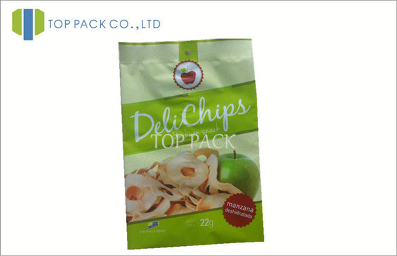 Green Printed Laminated Bags For Fried Chips , Back Side Seal Bag