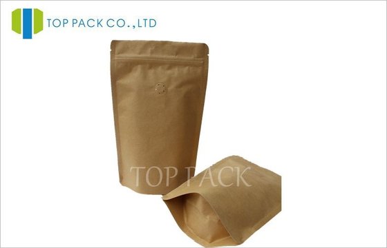 Kraft Paper Stand Up Coffee Pouch Bags , Kraft Zip Bags Food Grade 250gram