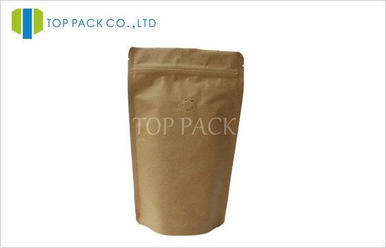 Coffee Bean Kraft Stand Up Pouches With Window , One Way Degassing Valve