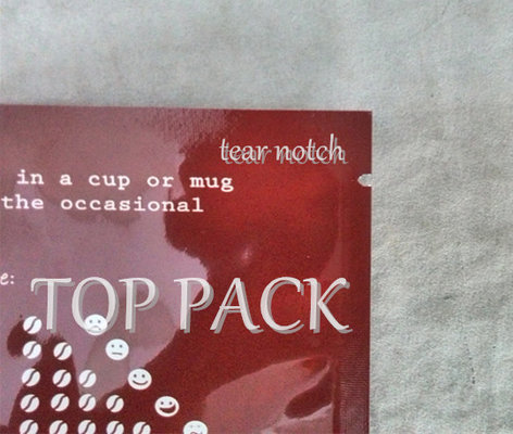 Coffee Printed Laminated Bags With Tear Notch , Three Side Heat Seal Bag