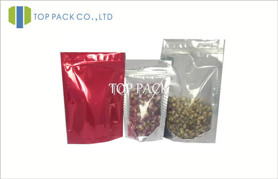 Clear Foil Stand Up Zip Pouch For Tea Packaging , Resealable Front Transparent