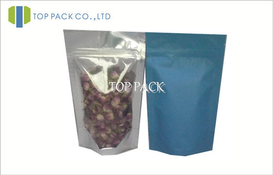 Clear Foil Stand Up Zip Pouch For Tea Packaging , Resealable Front Transparent