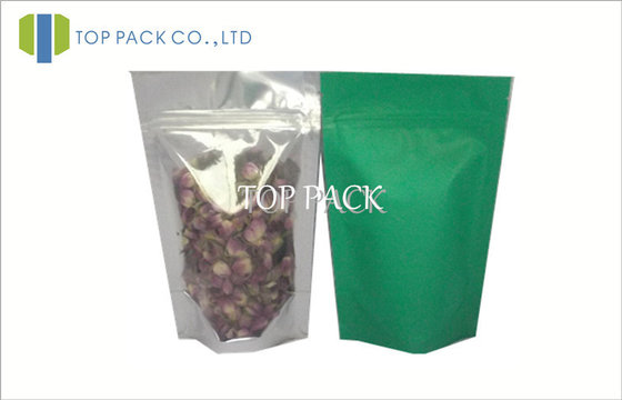 Clear Foil Stand Up Zip Pouch For Tea Packaging , Resealable Front Transparent