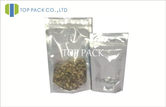 Clear Foil Stand Up Zip Pouch For Tea Packaging , Resealable Front Transparent