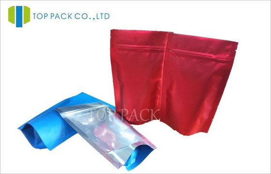 Red / Blue Plain Stand Up Pouches For Dry Food With Zipper , Window
