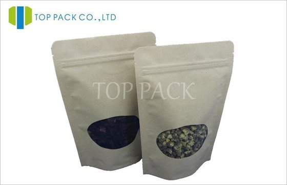 Ziplock Kraft Paper Stand Up Pouch For Food , Kraft Paper Bags With Valve