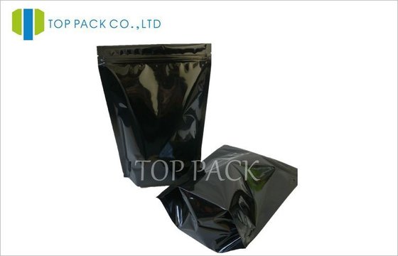 Black Plain Stand Up Pouches For Pet Food , Stand Up Zipper Pouch With K Seal Bottom