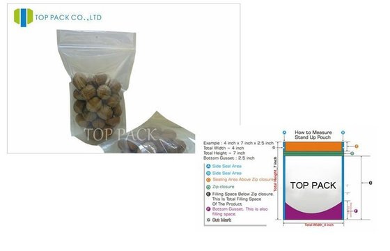 Clear Plain Stand Up Pouches For Nuts Packaging , 2 Layers PET / PE Plastic