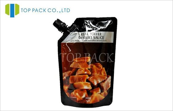Laminated Stand Up Pouch With Spout For Sauce Packaging , Black 300g Plastic