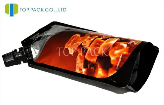 Laminated Stand Up Pouch With Spout For Sauce Packaging , Black 300g Plastic