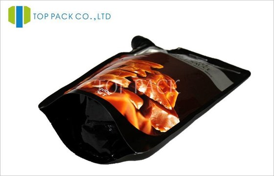 Laminated Stand Up Pouch With Spout For Sauce Packaging , Black 300g Plastic