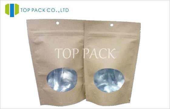 Cookies Kraft Paper Stand Up Pouches , Kraft Paper Bag With Window