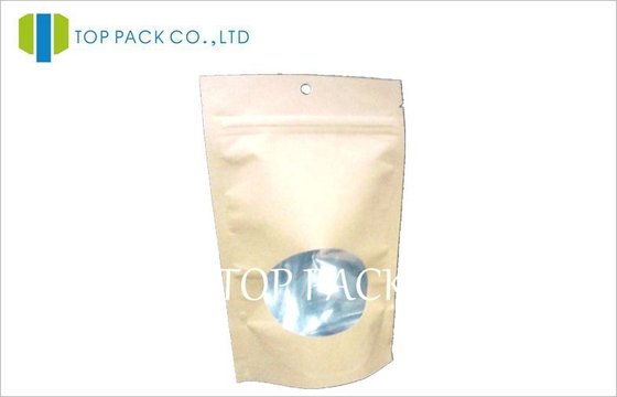 Cookies Kraft Paper Stand Up Pouches , Kraft Paper Bag With Window