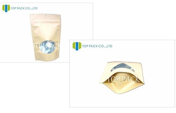 Foil Laminated Kraft Paper Stand Up Pouch With Zipper , Oval Window