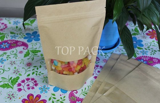 Zipper Plain Stand Up Pouch , 3oz Kraft Stand Up Pouches With Window