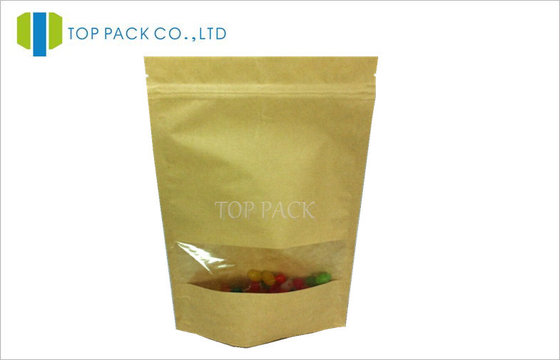 Food Grade Ziplock Kraft Paper Stand Up Pouch With Clear Window