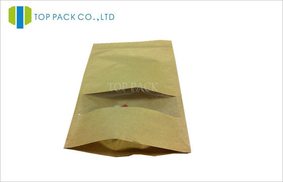 Food Grade Ziplock Kraft Paper Stand Up Pouch With Clear Window
