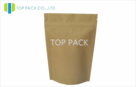 Brown Valve Kraft Paper Stand Up Pouch For Coffee Bean , Stand Up Food Pouches