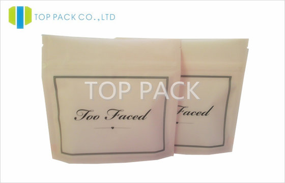 Printed Pink Zipper Plastic Stand Up Pouches For Cosmetics , Gift