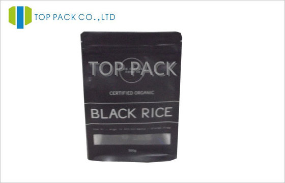 Black Print Plastic Stand Up Pouches Rectangle Bottom For Rice