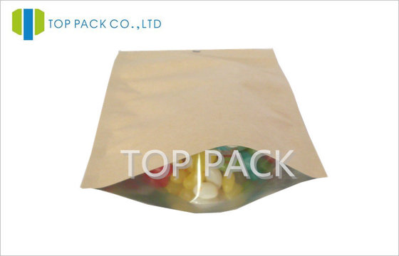 Brown Kraft Paper Stand Up Pouch Aluminum Foil Film Clear Bottom