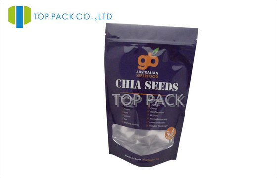 Black Foil Stand Up Pouches Chia Seeds Purple With Clear Window