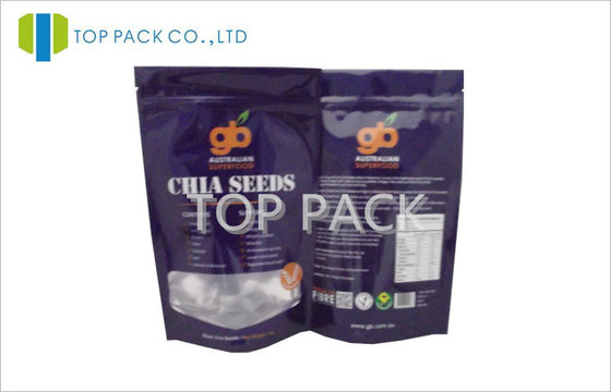 Black Foil Stand Up Pouches Chia Seeds Purple With Clear Window